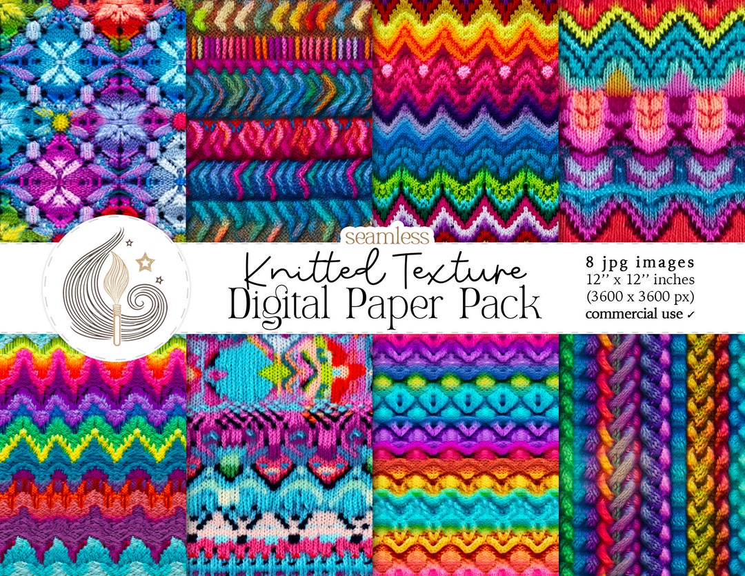 Seamless Knitted Texture Digital Paper Pack Boho Rainbow Knitwear ...
