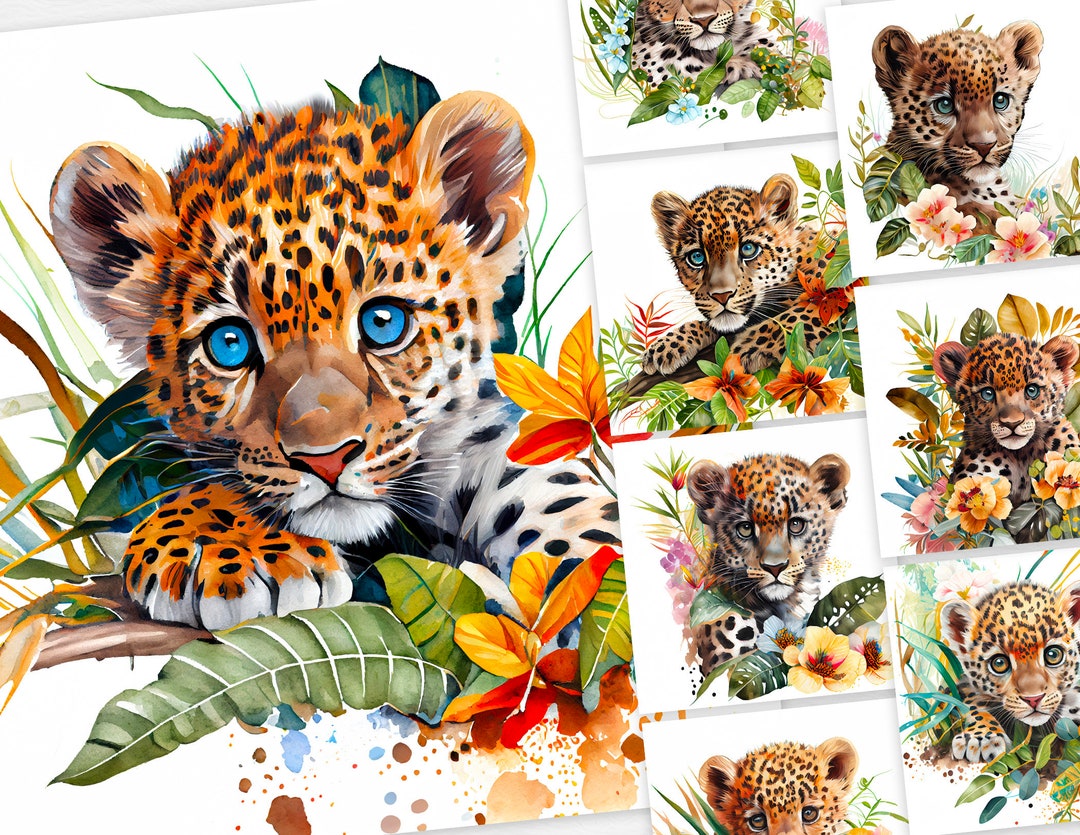 Watercolor Leopard Cub Clipart | Baby Safari Animals (digital Download ...