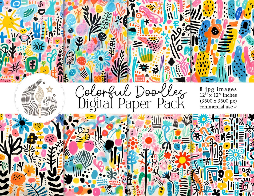 Colorful Doodles Digital Paper | Commercial Use | Creative Backgrounds ...