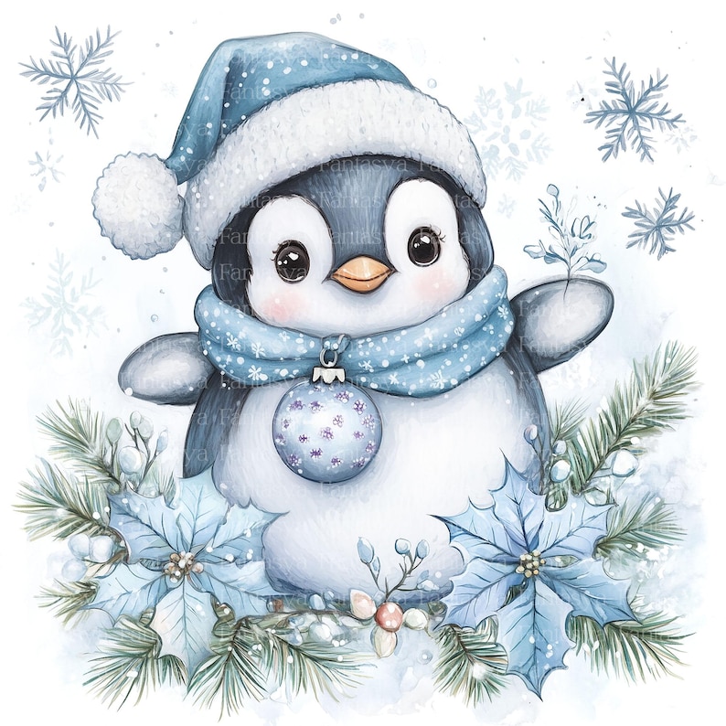Aquarel winterpinguïn Clip Art Pack: 12 JPG-afbeeldingen - Etsy Nederland