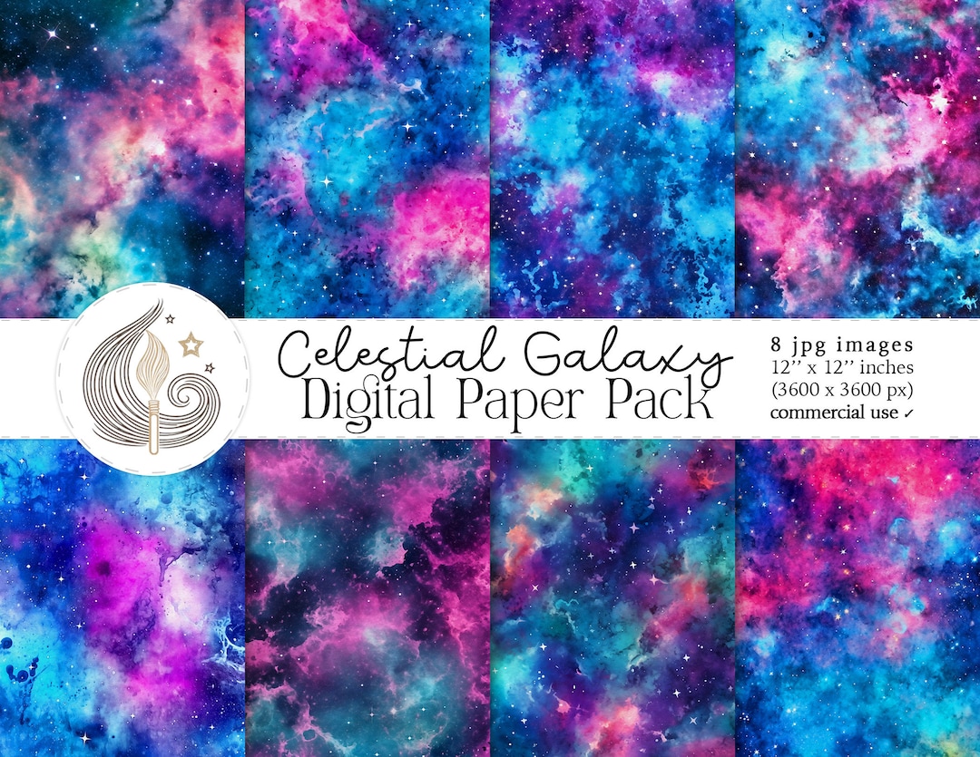 Celestial Galaxy Digital Paper Pack: Nebula & Starfield Backgrounds in ...