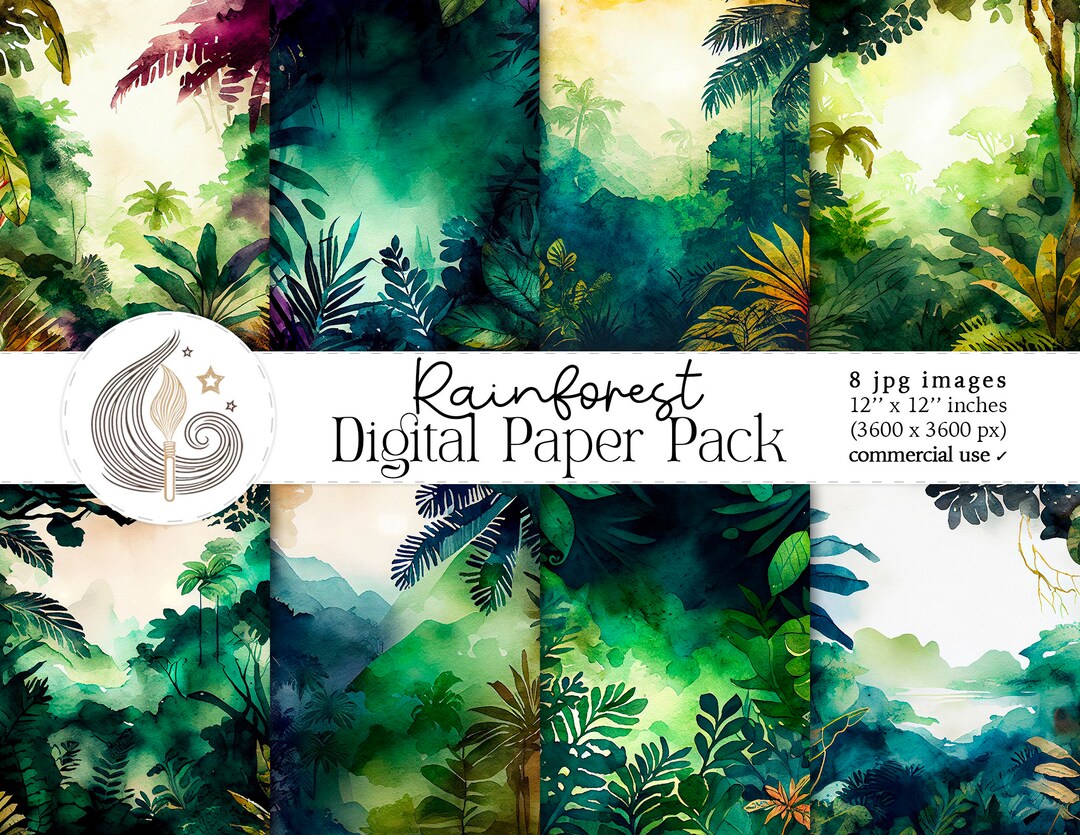 Rainforest Digital Paper | Watercolor Background | Commercial Use ...