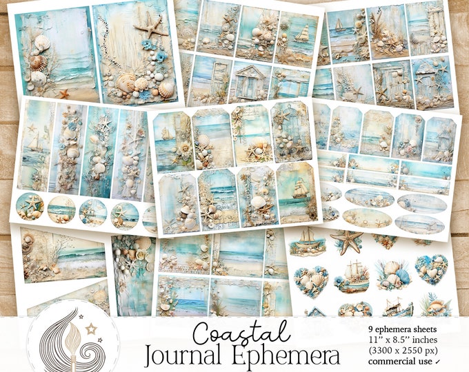 Coastal Journal Ephemera: Beach Printable Pack in Soft Ocean Tones - Etsy