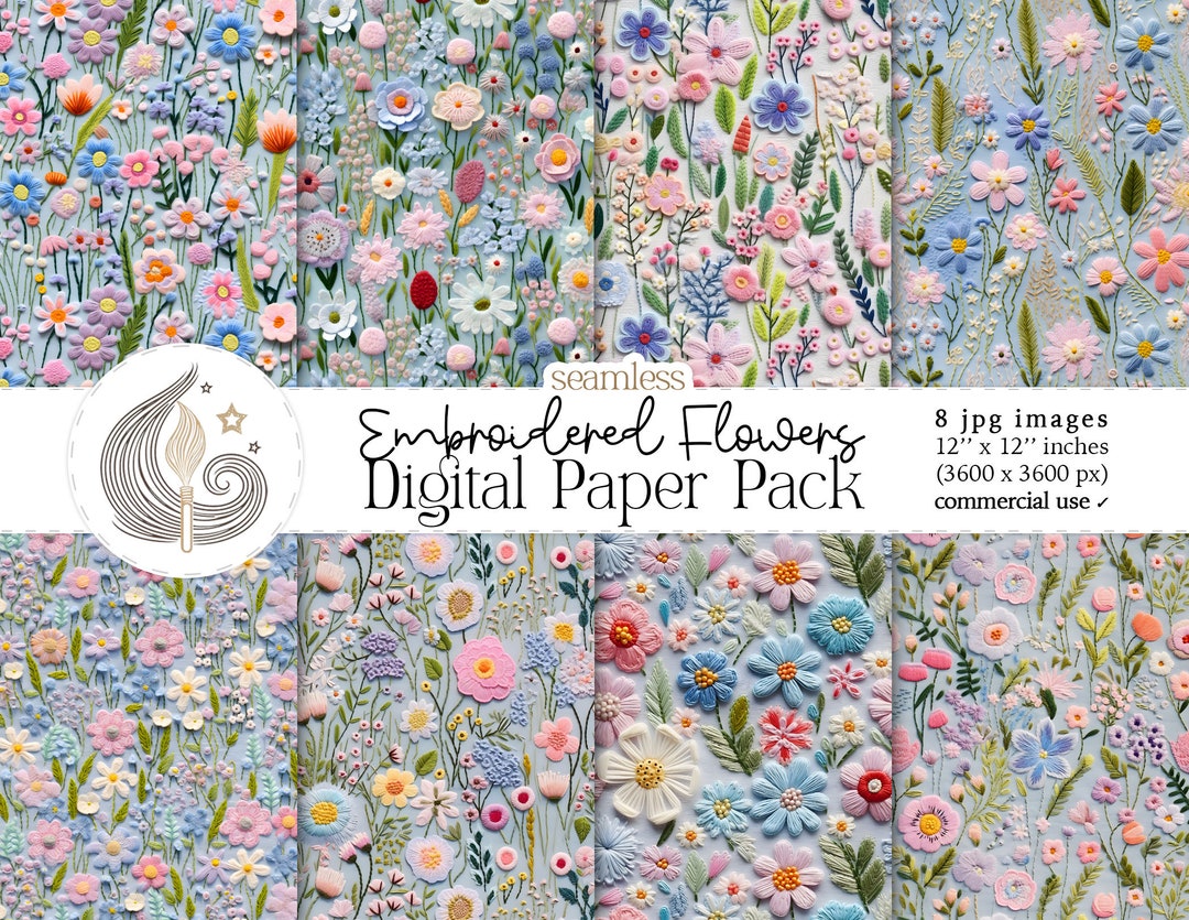 Pastel Spring Floral Embroidery Seamless Flowers Commercial Use ...