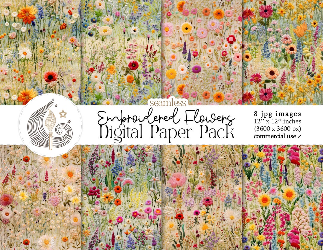 Floral Embroidery Seamless Pattern Commercial Use Wildflower Seamless ...