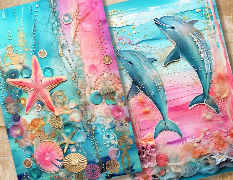 Magic Dolphin Junk Journal Pages: Ocean Fantasy Papers With Dolphins ...