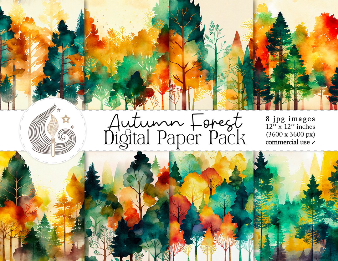 Autumn Forest Digital Paper Pack | Watercolor Backgrounds | Fall ...