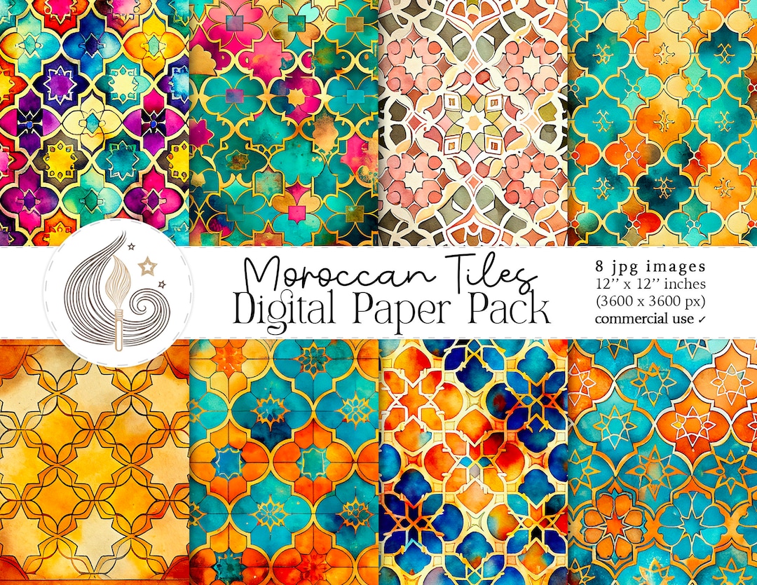 Moroccan Tiles Digital Paper Pack: Colorful Geometric Patterns With ...