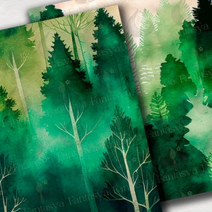 Forest Trees Digital Paper | Watercolor Background | Commercial Use ...
