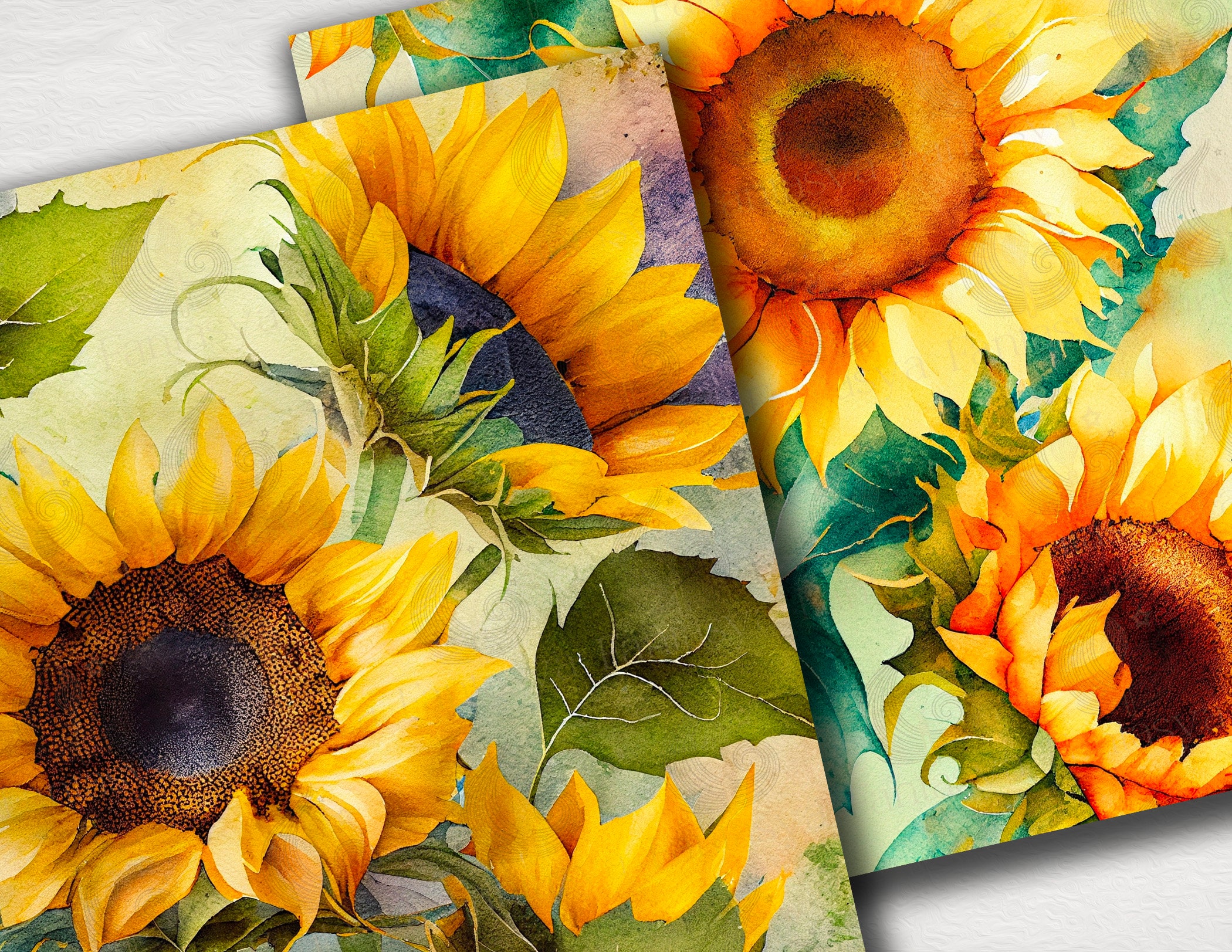 Sunflowers Digital Paper Watercolor Sunflowers Floral - Etsy