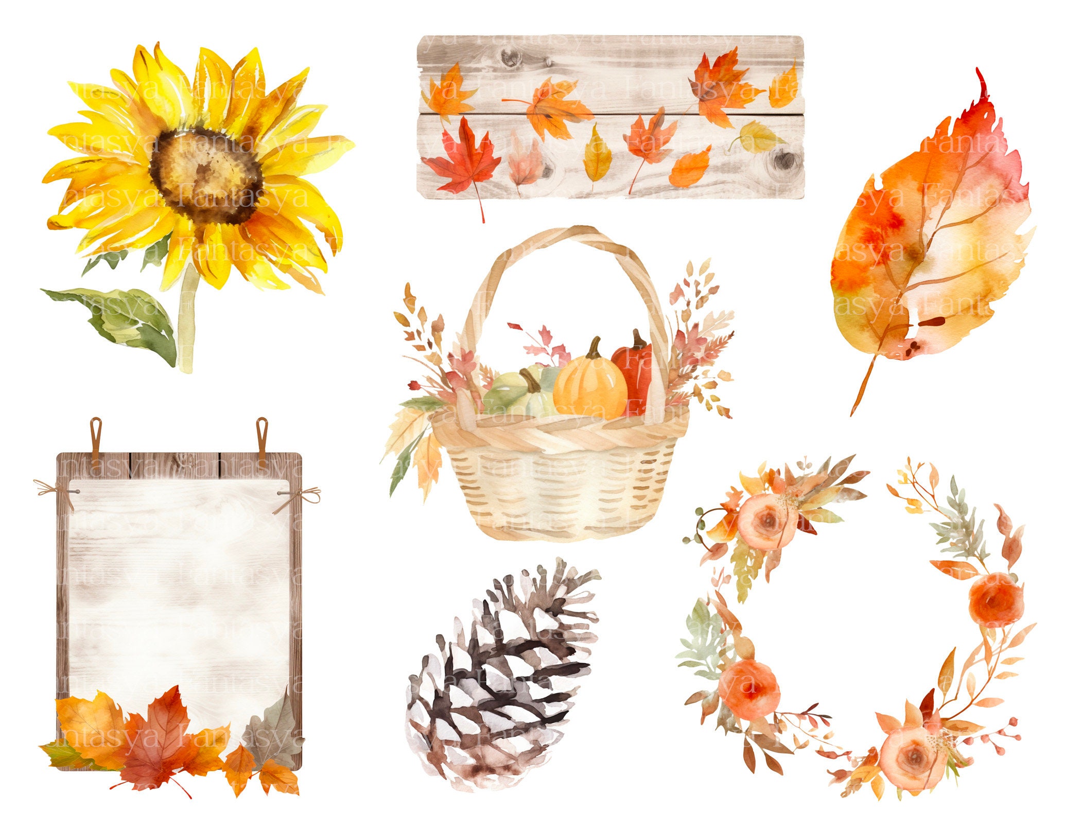 Watercolor Cozy Fall Clipart Pack: Pumpkins, Leaves and Autumn Decor ...