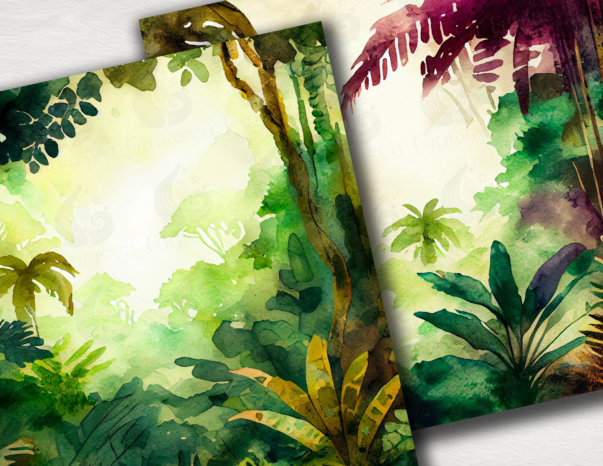 Rainforest Digital Paper Watercolor Background Commercial - Etsy