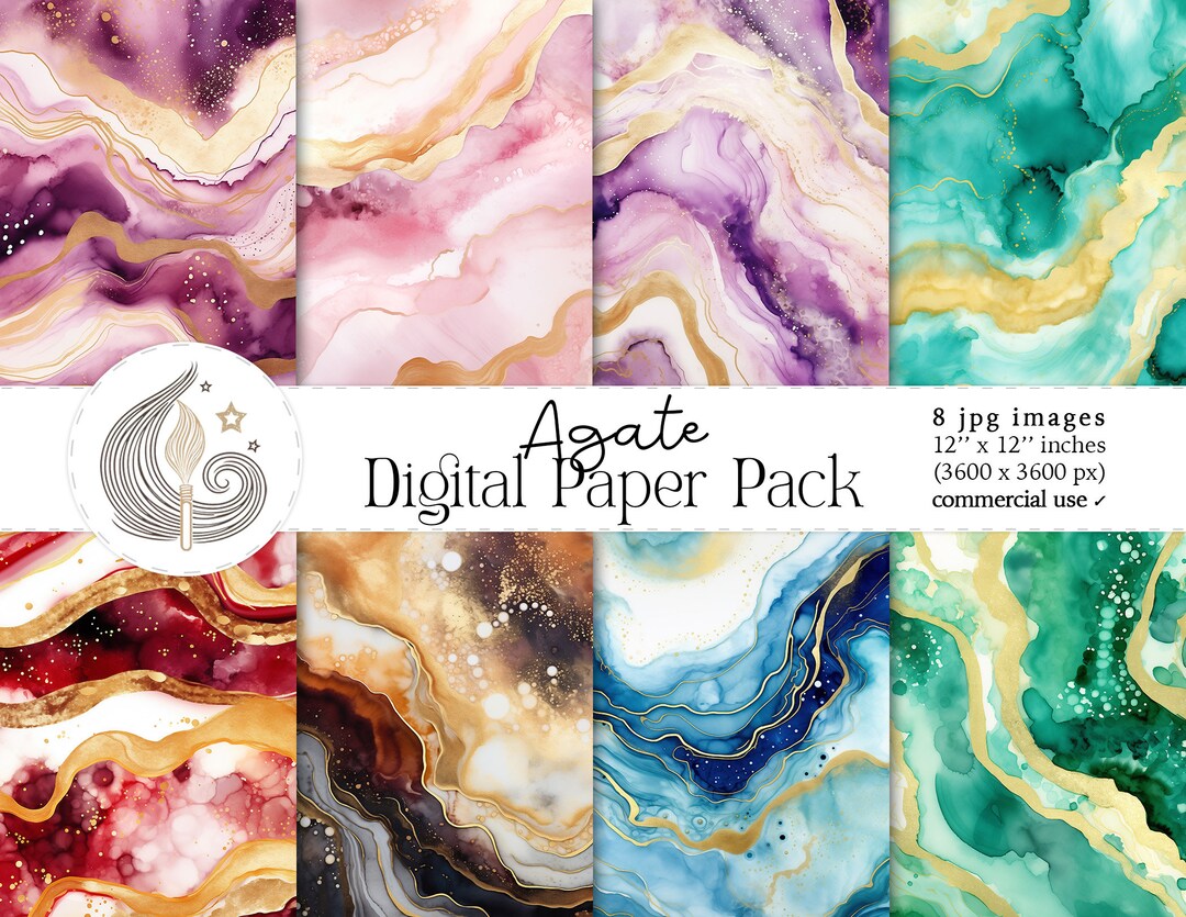 Agate Digital Paper | Agate Watercolor Texture | Digital Background ...