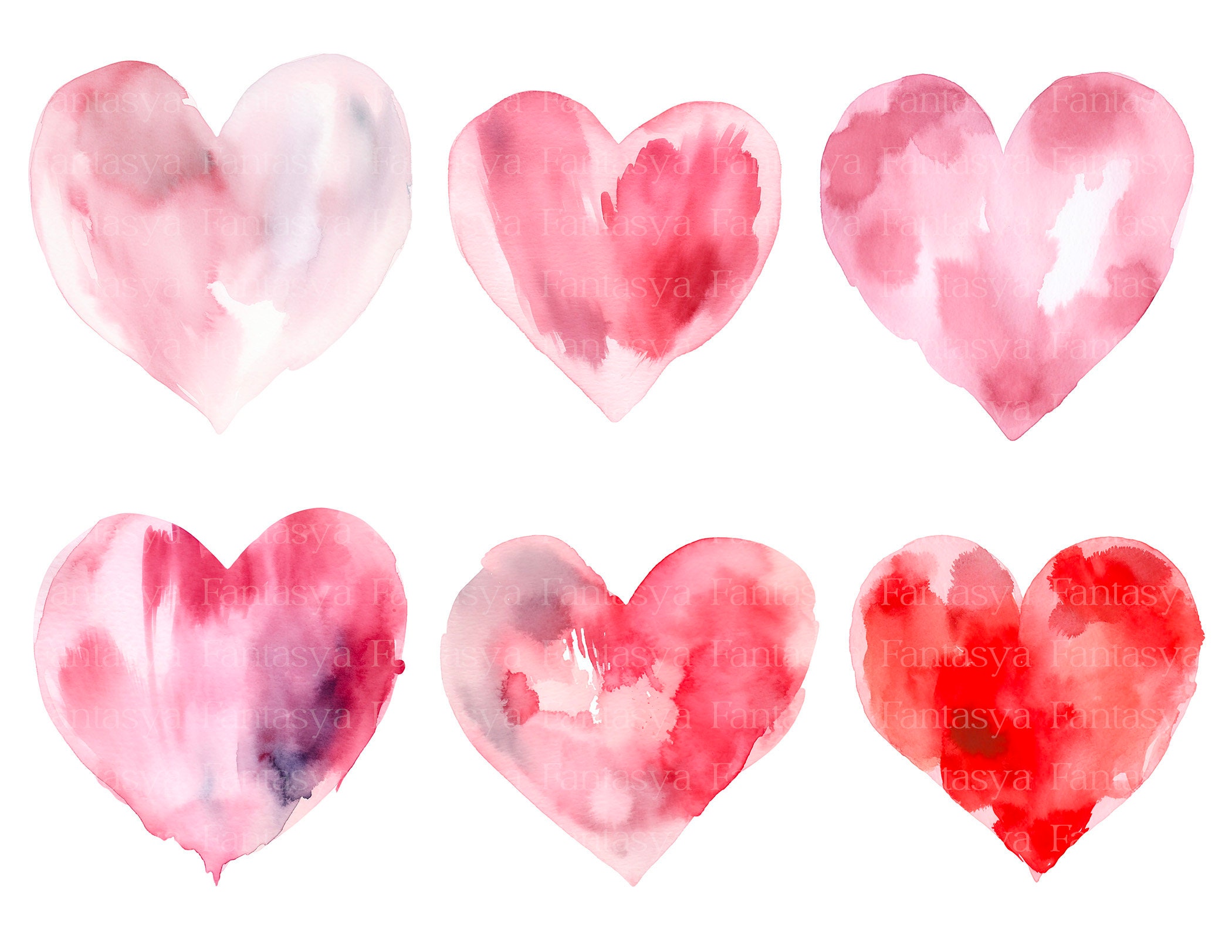 Watercolor Hearts Clipart Digital Download Hand Painted - Etsy
