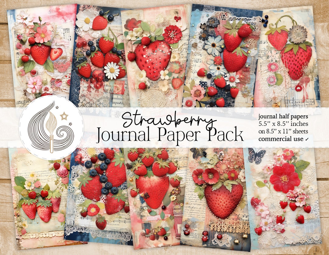 Strawberry Junk Journal Pages | Printable Paper | Journaling Supplies ...