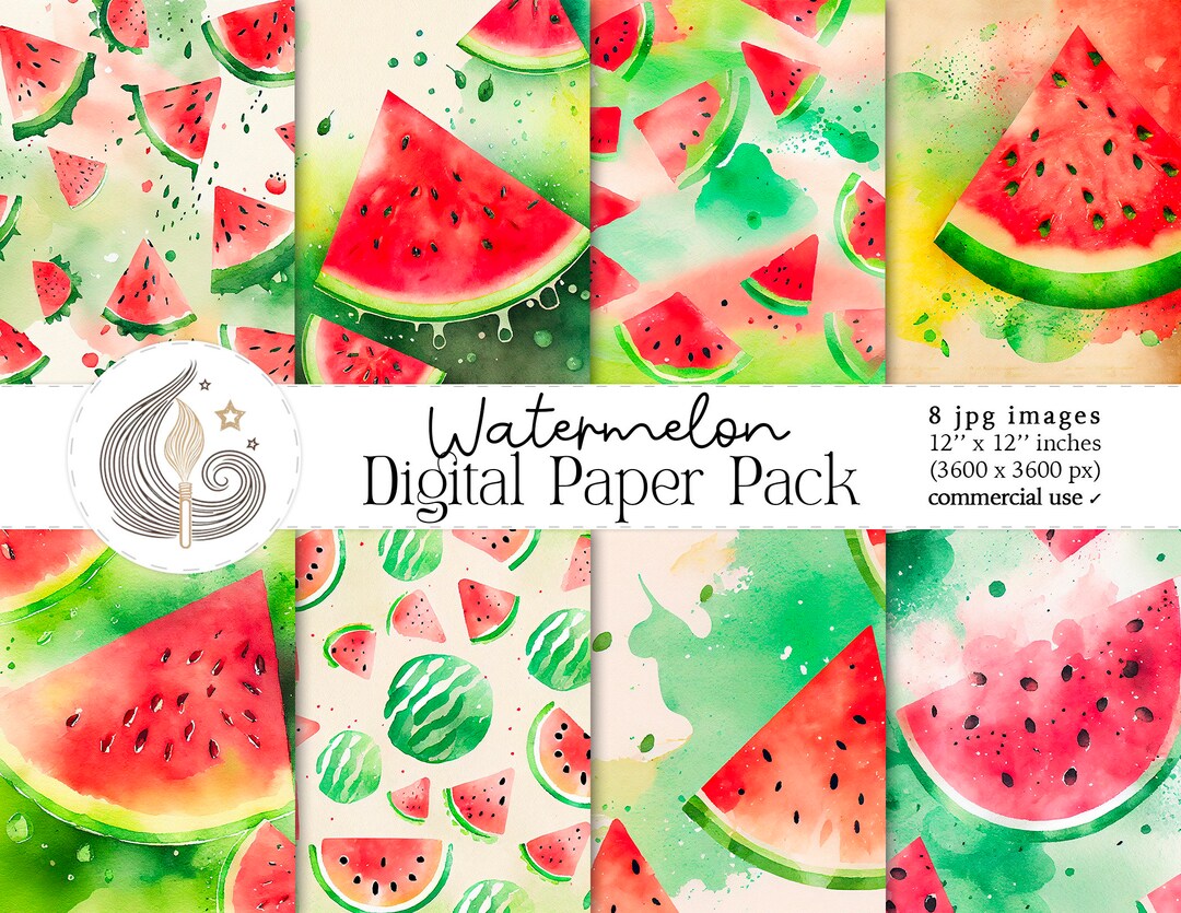 Watermelon Digital Paper | Watercolor Fruits Digital Paper | Summer ...