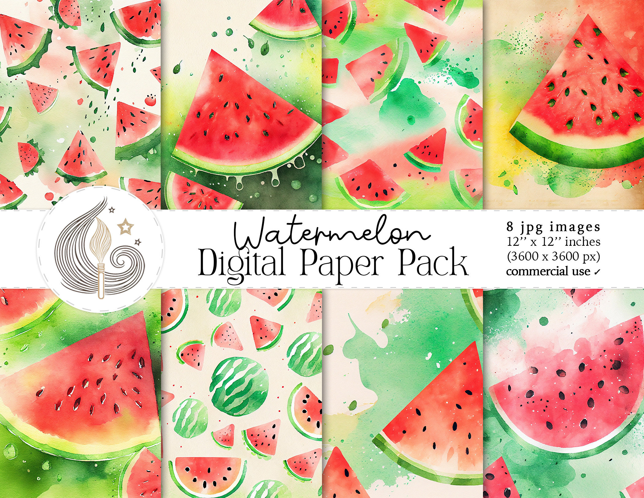 Watermelon Digital Paper Watercolor Fruits Digital Paper - Etsy