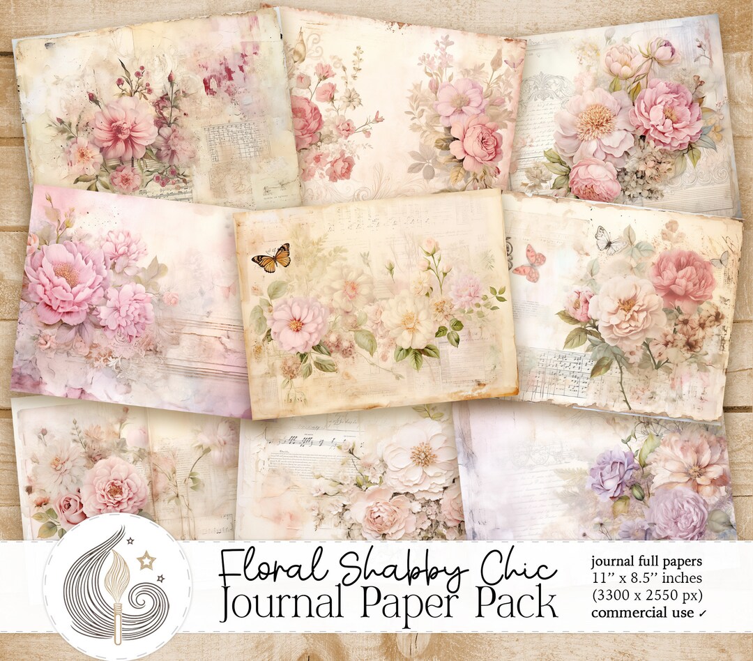 Vintage Floral Junk Journal Paper | Shabby Chic Flower Digital Paper ...