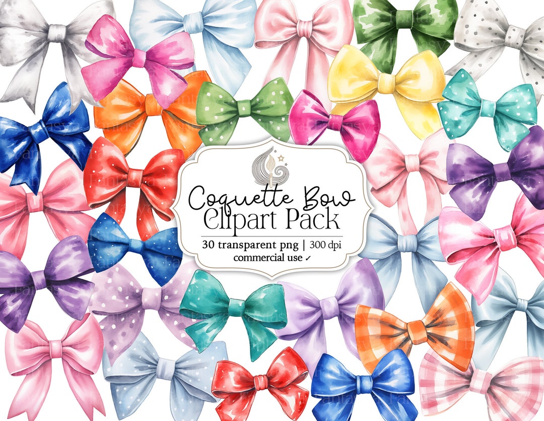 Watercolor Coquette Bow Clipart Pack: Colorful Ribbons and Girly Bows ...