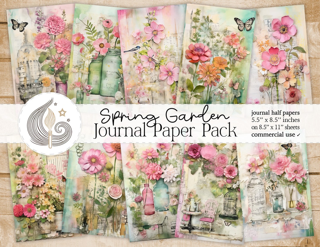 Spring Garden Junk Journal Pages: Pastel Floral Papers With Garden Pots ...