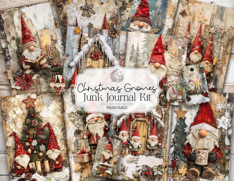 Christmas Gnomes Junk Journal Kit: Whimsical Holiday Collage Printable ...