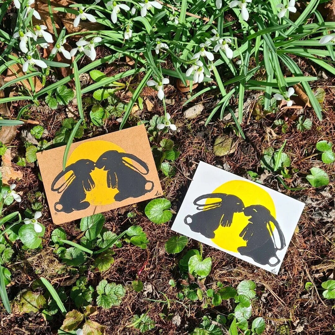 Linoprint/linocut Postcard Hare Easter Cards Easter Gifts Linoprint ...