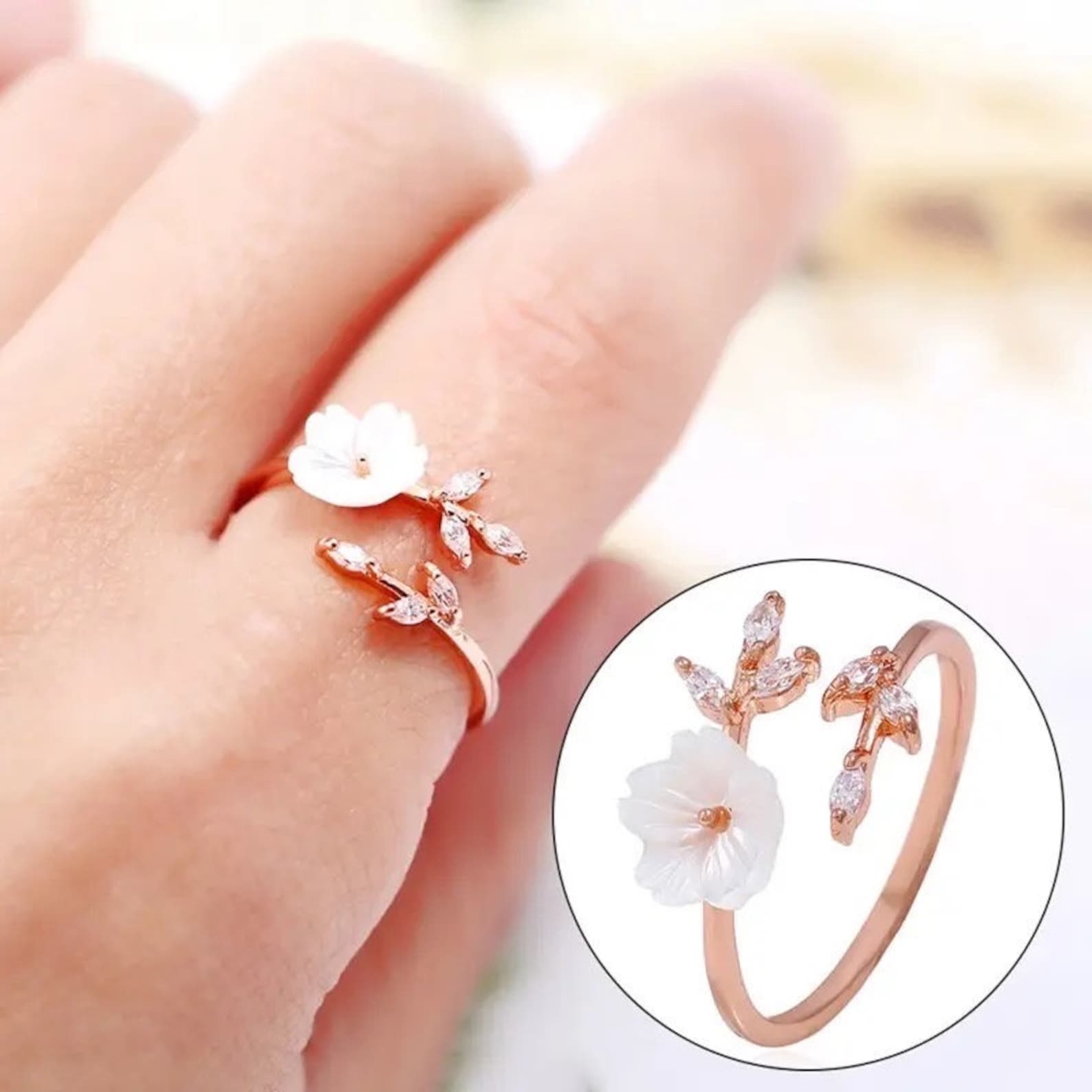 Sakura Cherry Blossom Rose Gold Ring by Alphaempire Diamante, Japan ...