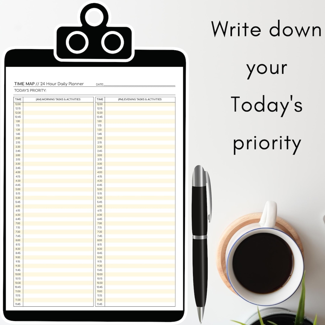 Time Map Daily Planner Printable Download 24 Hour Planner Productivity ...