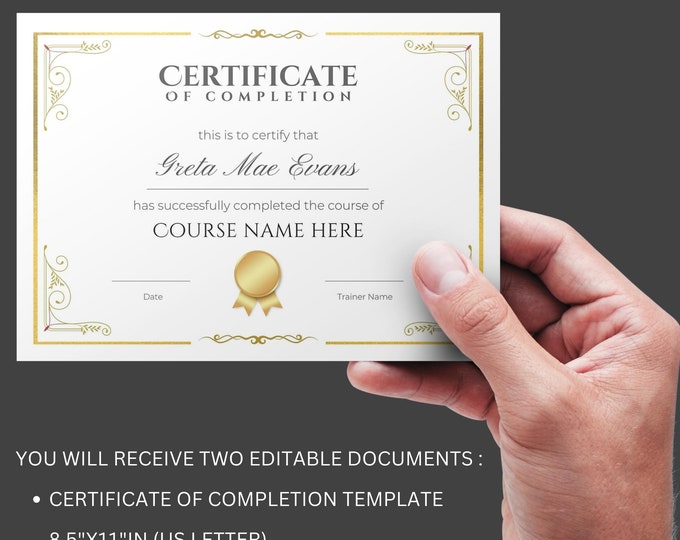 DIY Certificate of Completion Template Editable, Printable Training ...