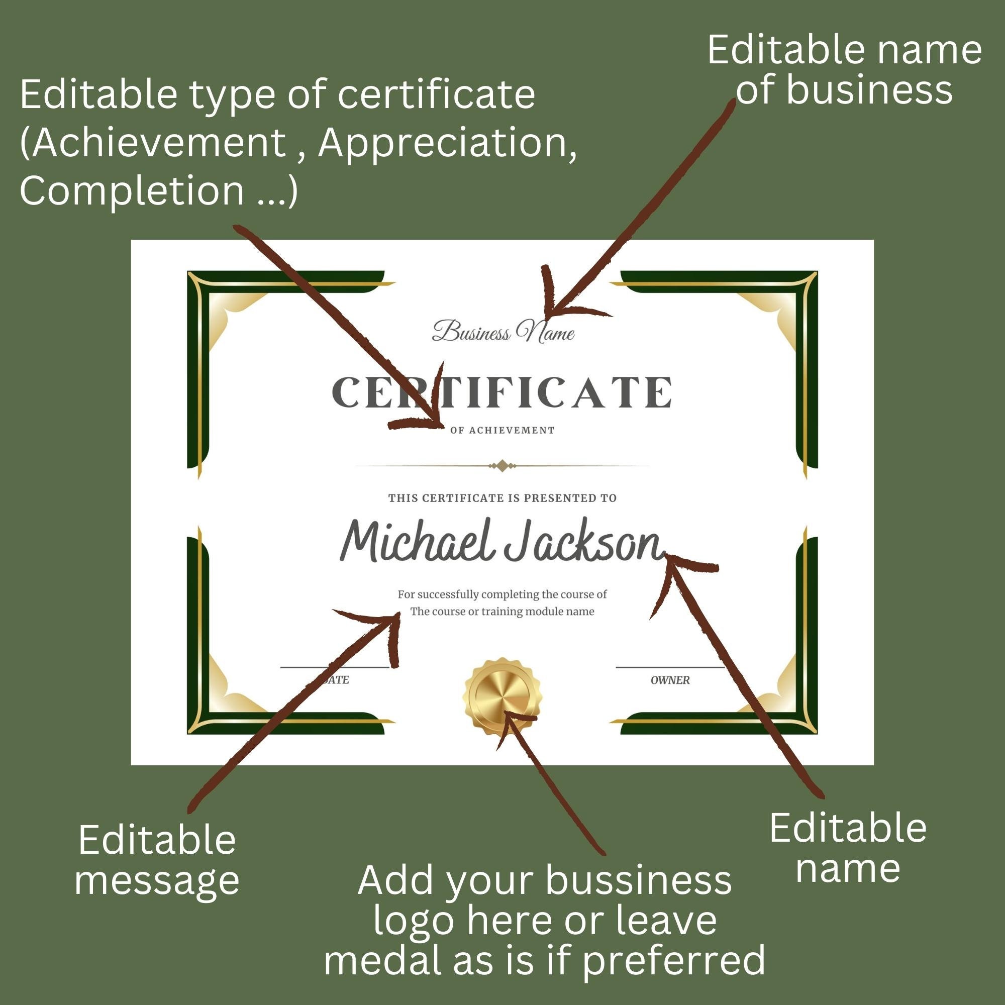 DIY Certificate of Completion Template Editable, Printable Training ...