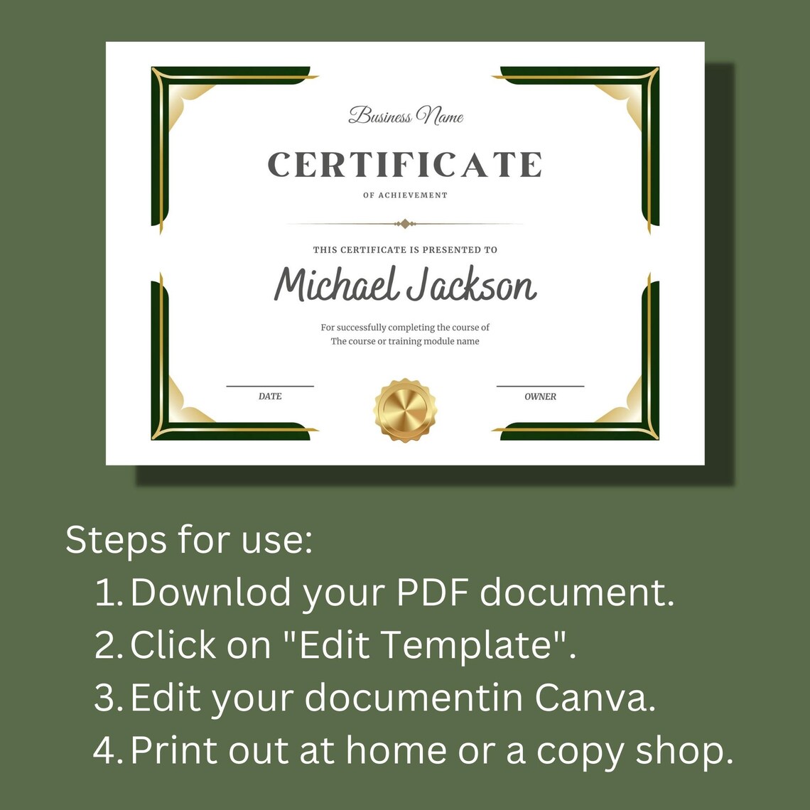 DIY Certificate of Completion Template Editable, Printable Training ...