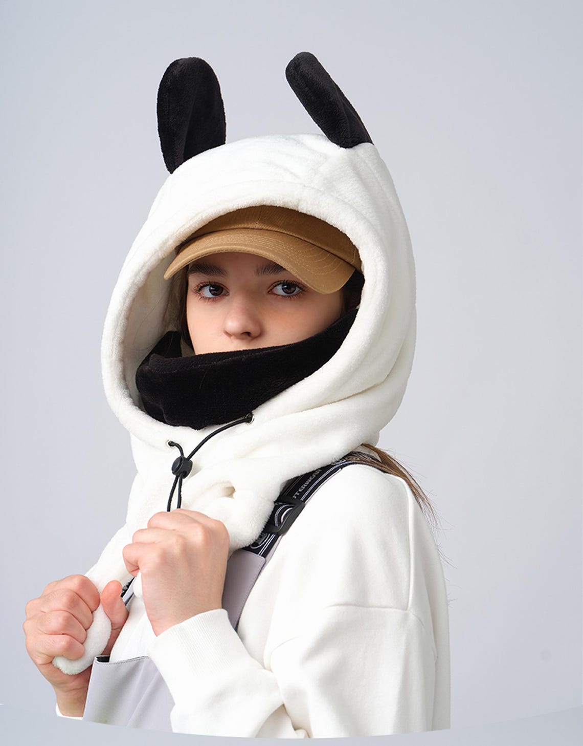 White Panda Balaclava Hood, Moving Ears Animal Hat, Gifts for Her/ Him ...