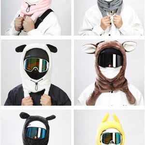 White Panda Balaclava Hood, Moving Ears Animal Hat, Gifts for Her/ Him ...