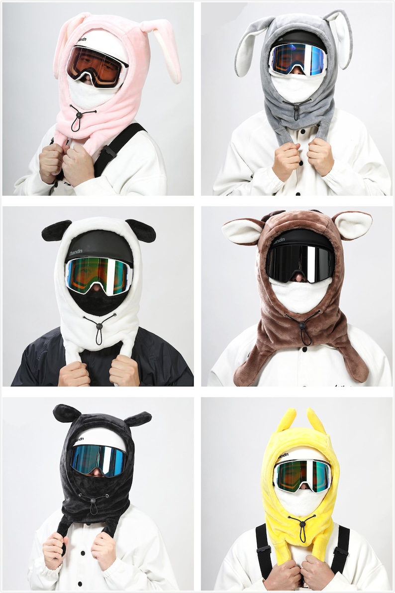 White Panda Balaclava Hood, Moving Ears Animal Hat, Gifts for Her/ Him ...
