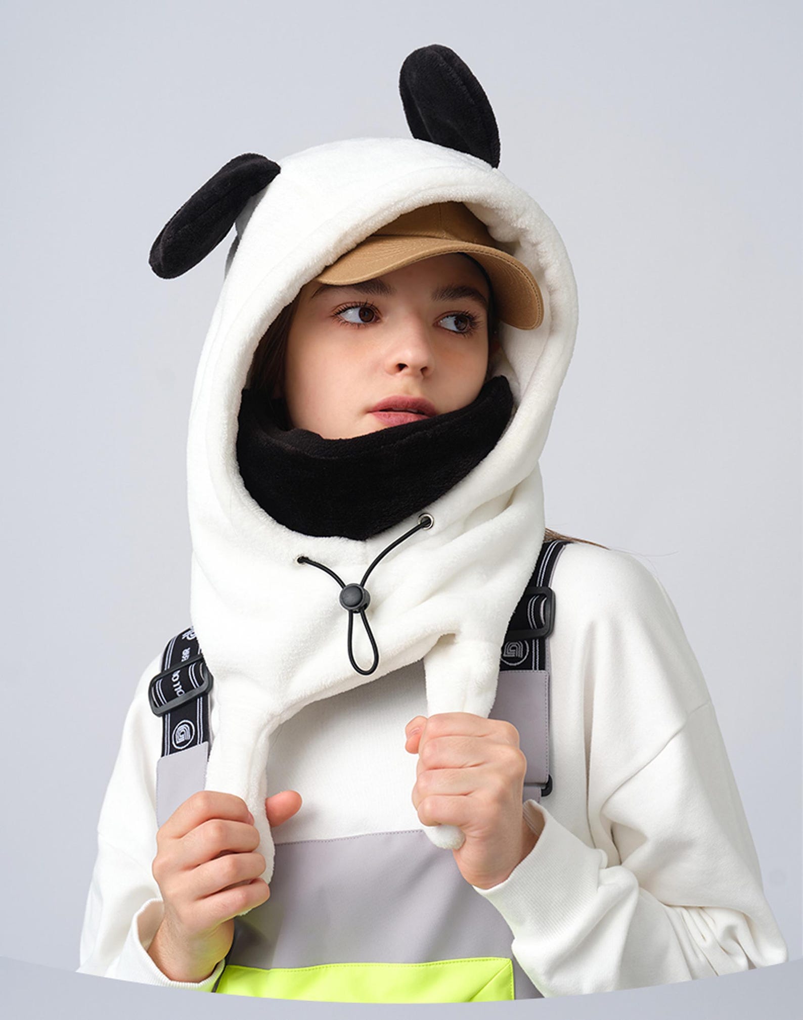 White Panda Balaclava Hood, Moving Ears Animal Hat, Gifts for Her/ Him ...