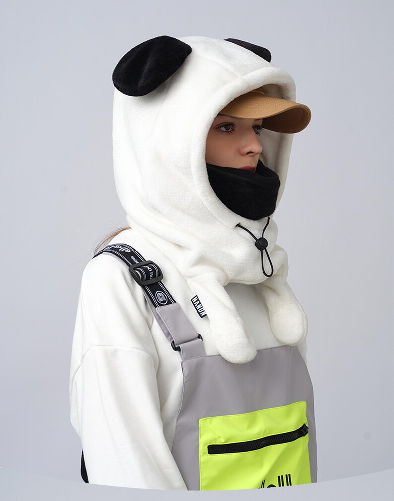 White Panda Balaclava Hood, Moving Ears Animal Hat, Gifts for Her/ Him ...