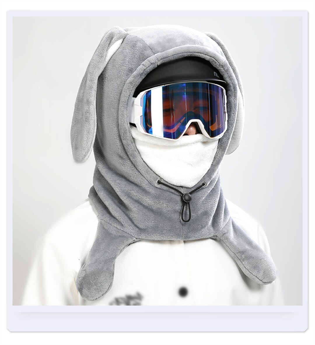 Grey Bunny Ski Mask Balaclava Hood, Moving Ears Animal Knit Hat, Gifts ...
