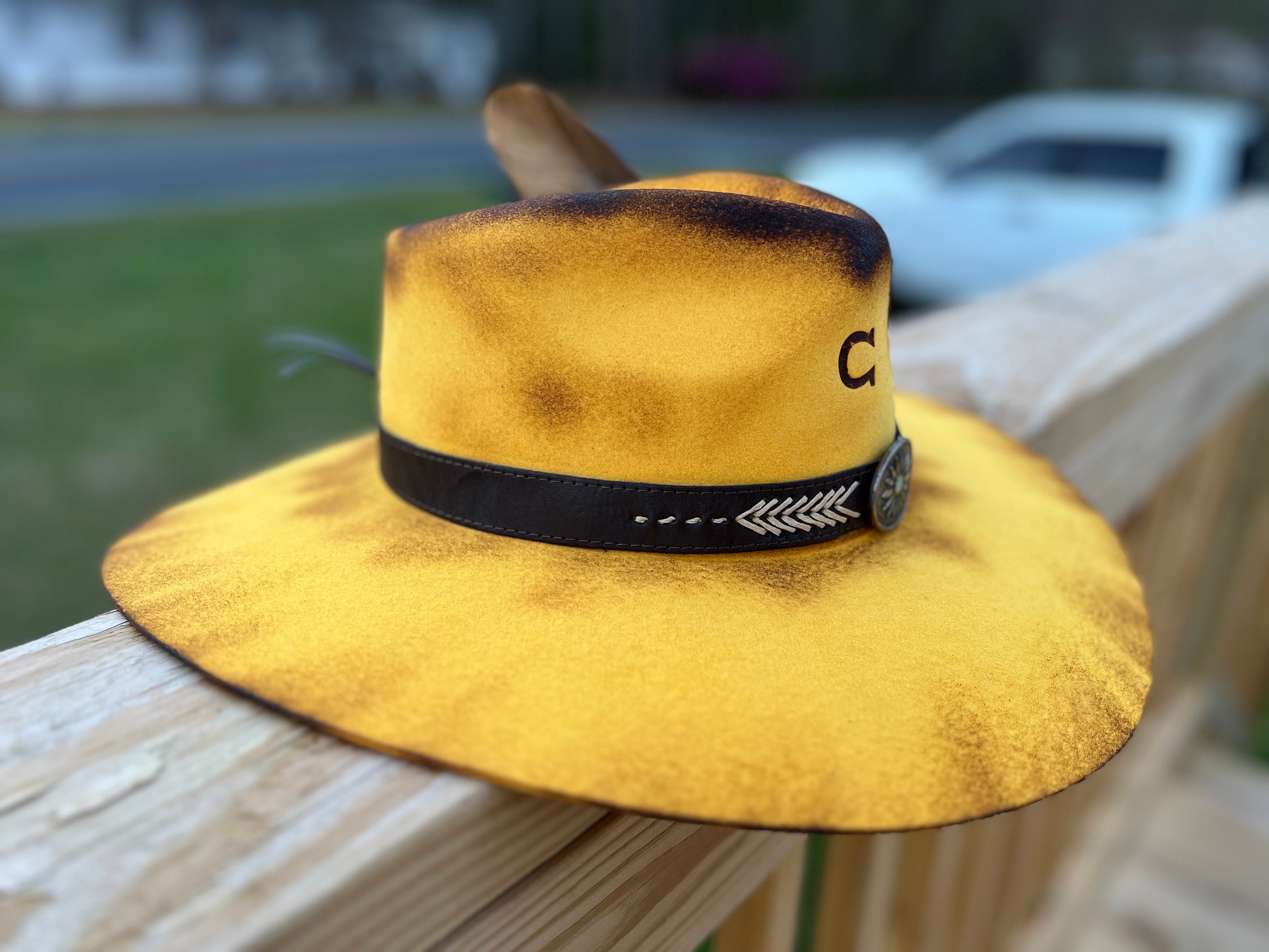 The Summer Hand Burned Rancher Hat Custom Cowgirl Hat Western Bridal Gift Country Concert Wide ...