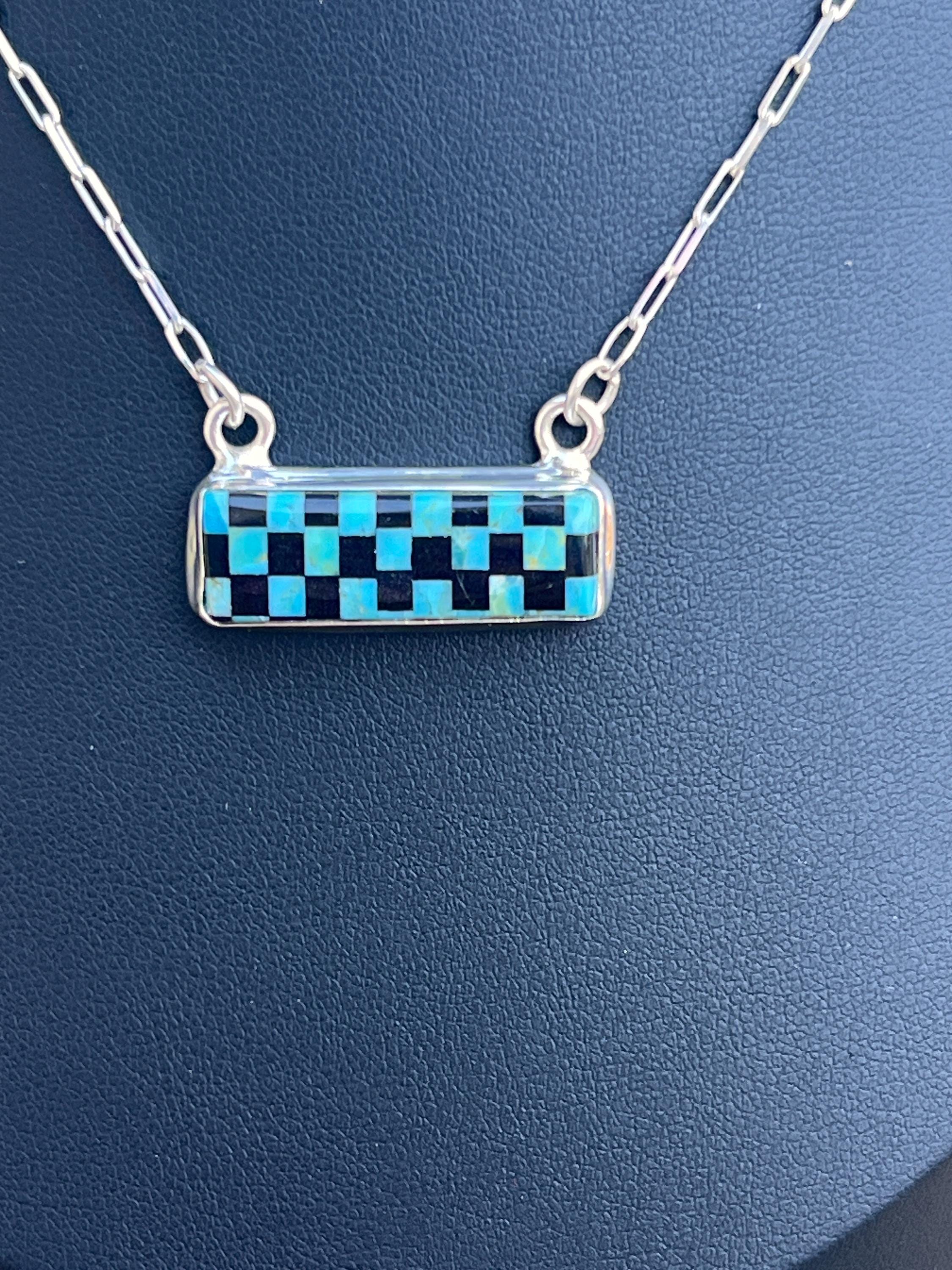 Turquoise & Onyx Checkerboard Necklace Sterling Silver Western Jewelry ...