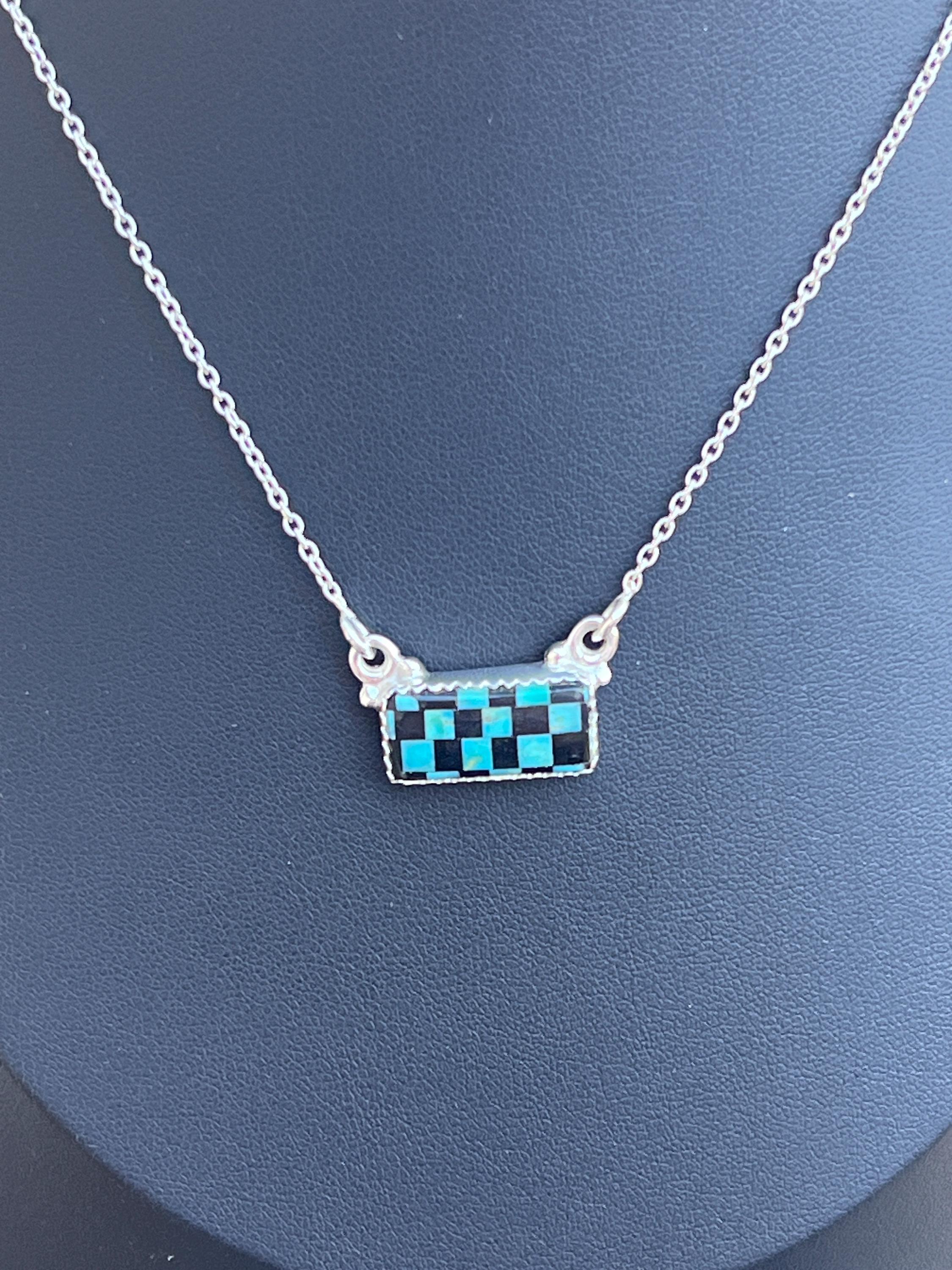 Turquoise & Onyx Checkerboard Necklace Sterling Silver Western Jewelry ...