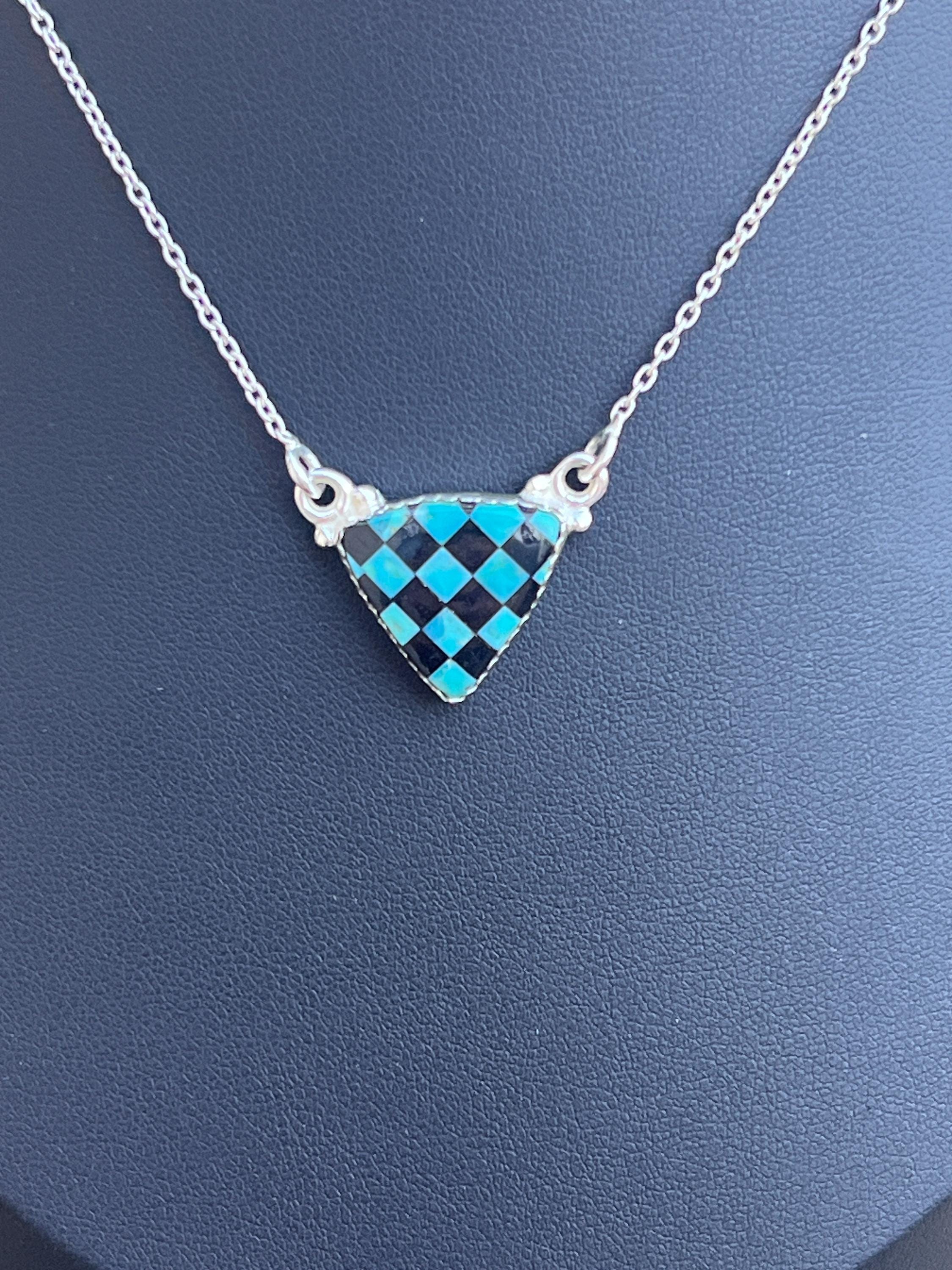 Turquoise & Onyx Checkerboard Necklace | Sterling Silver | Western ...