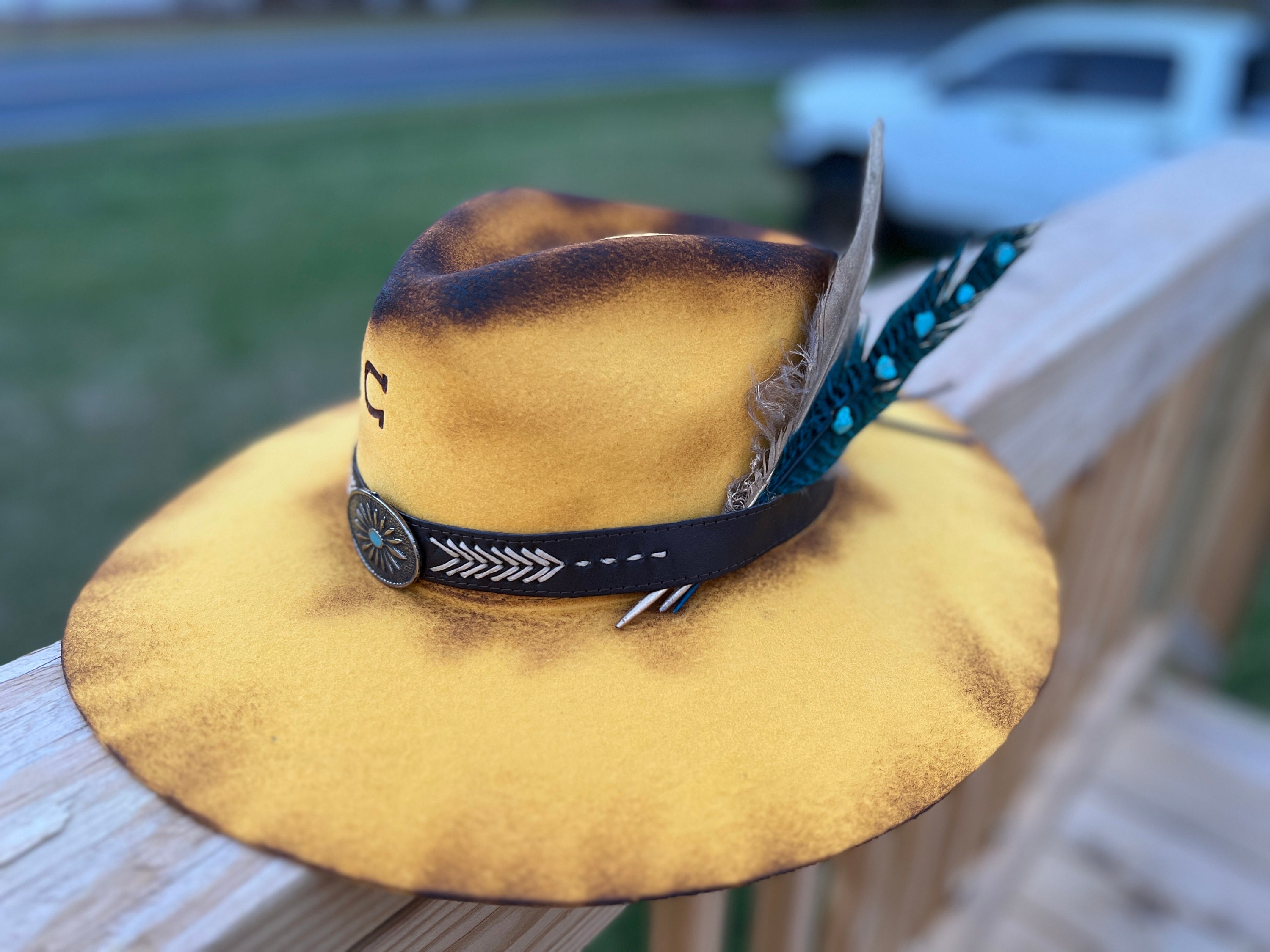 The Summer Hand Burned Rancher Hat Custom Cowgirl Hat Western Bridal Gift Country Concert Wide ...