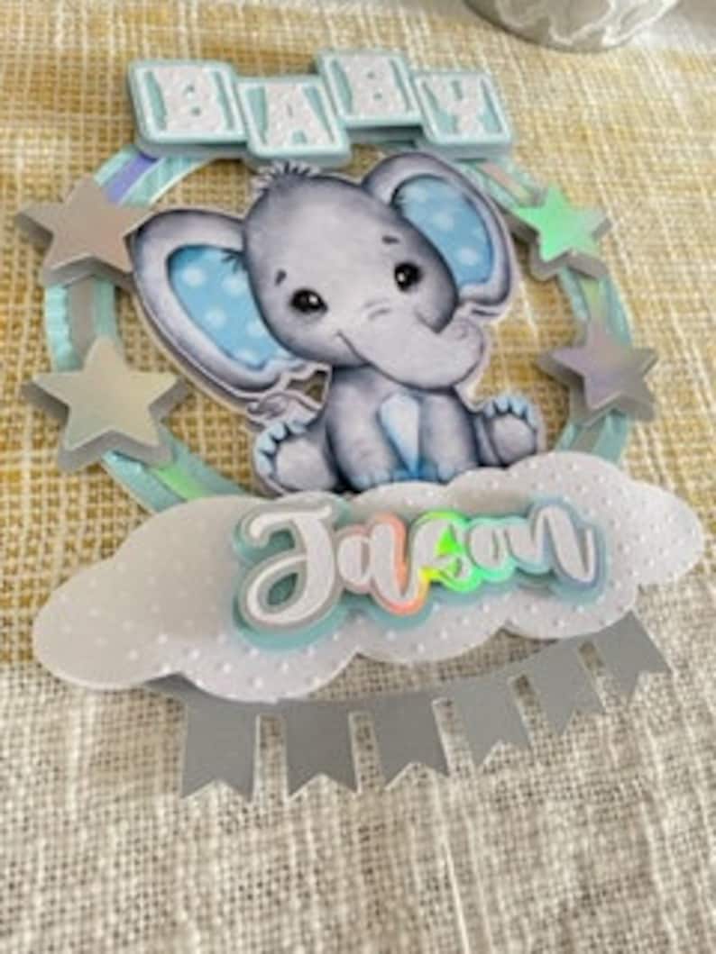Baby Blue Elephant Babyshower Cake Topper | Babyshower Decorations ...