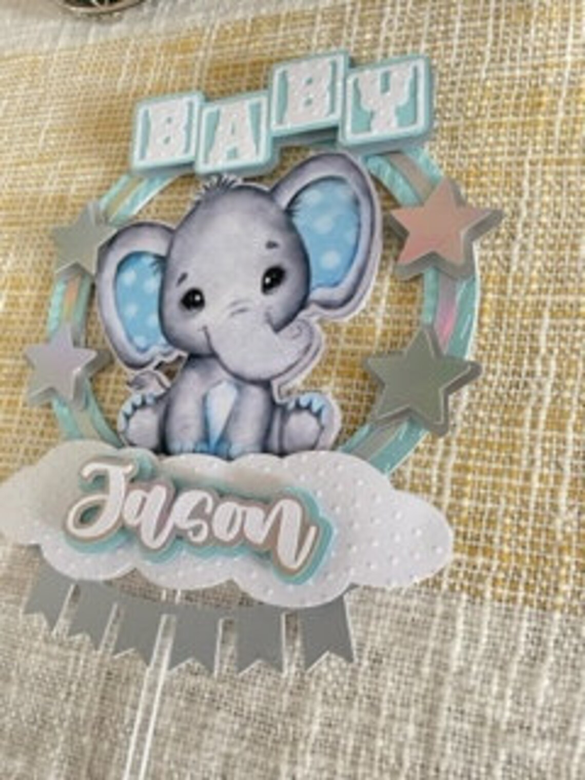 Baby Blue Elephant Babyshower Cake Topper | Babyshower Decorations ...