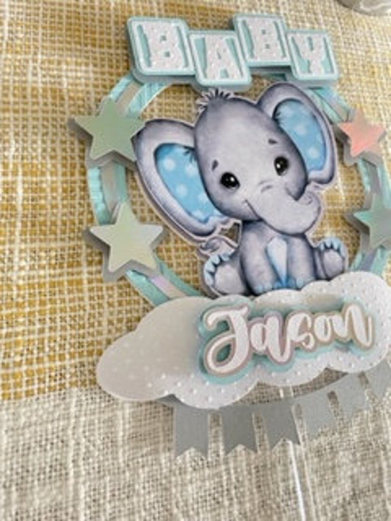 Baby Blue Elephant Babyshower Cake Topper | Babyshower Decorations ...