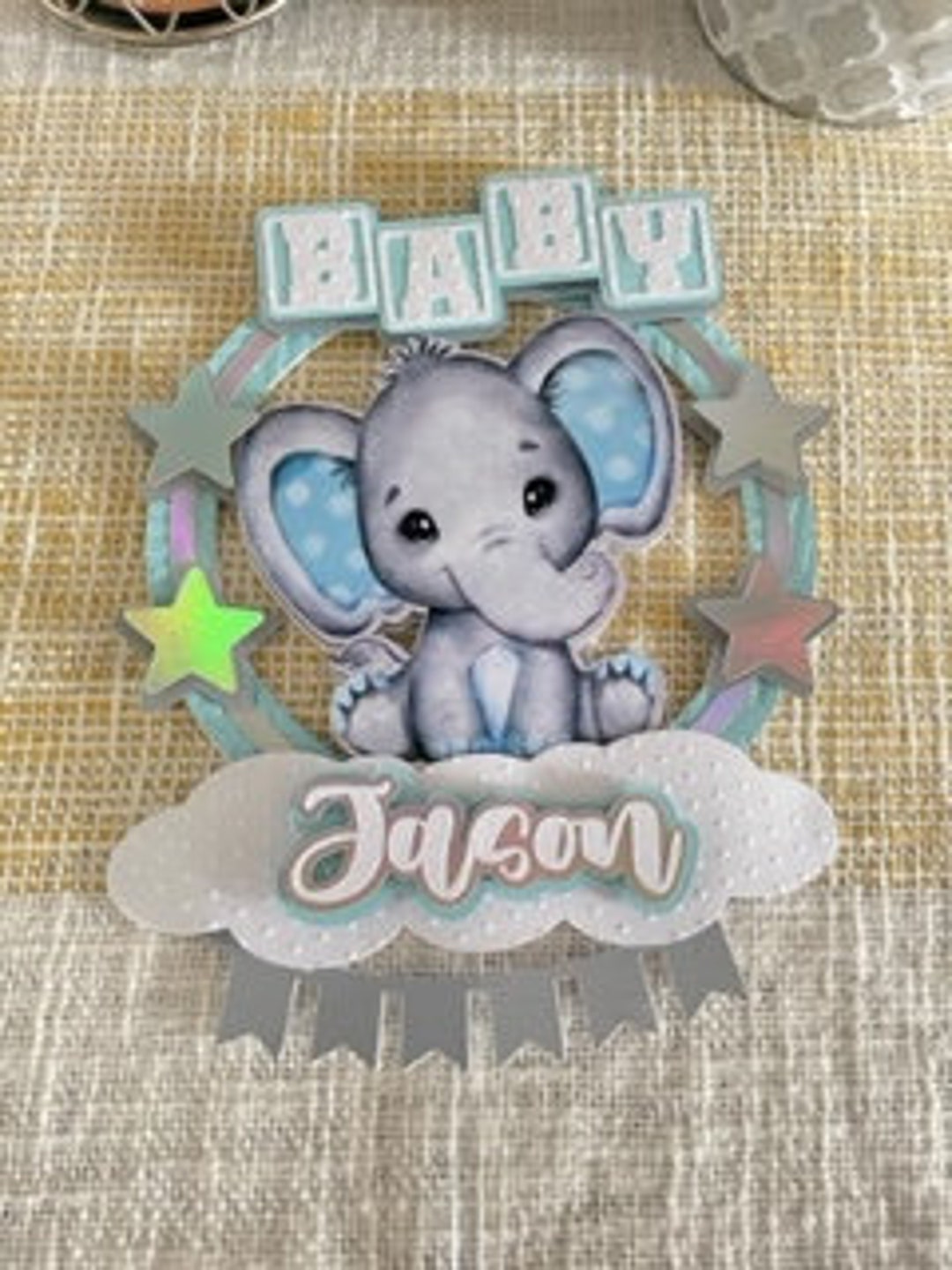 Baby Blue Elephant Babyshower Cake Topper | Babyshower Decorations ...
