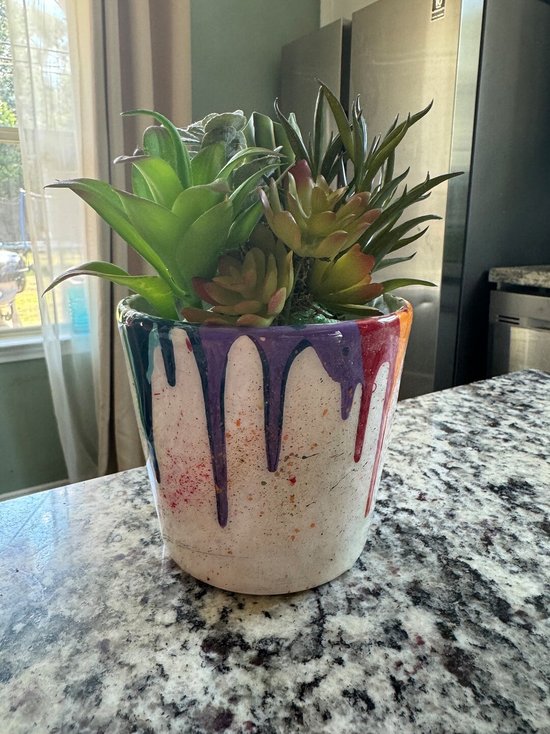 Planter 5” Paint Drip and Splatter on White W/ Laquer Finish . Narrow ...