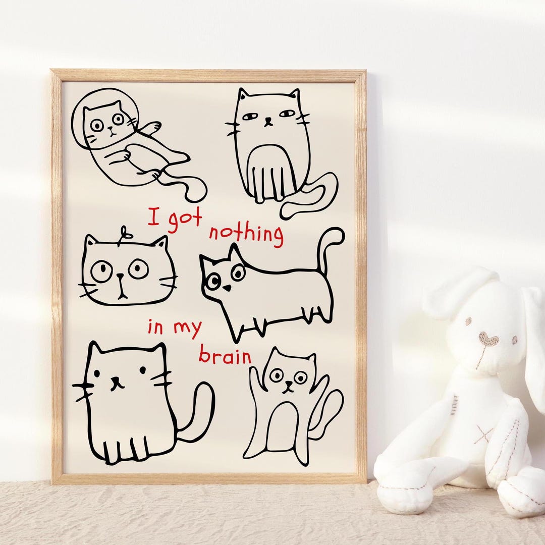 Got Nothing in My Brain Cat Meme Poster, Printable Sketch Cat Poster ...