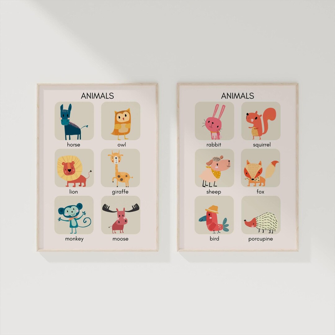 2 Pieces Animal Poster for Nursery Room, Animal Poster for Kids Room ...