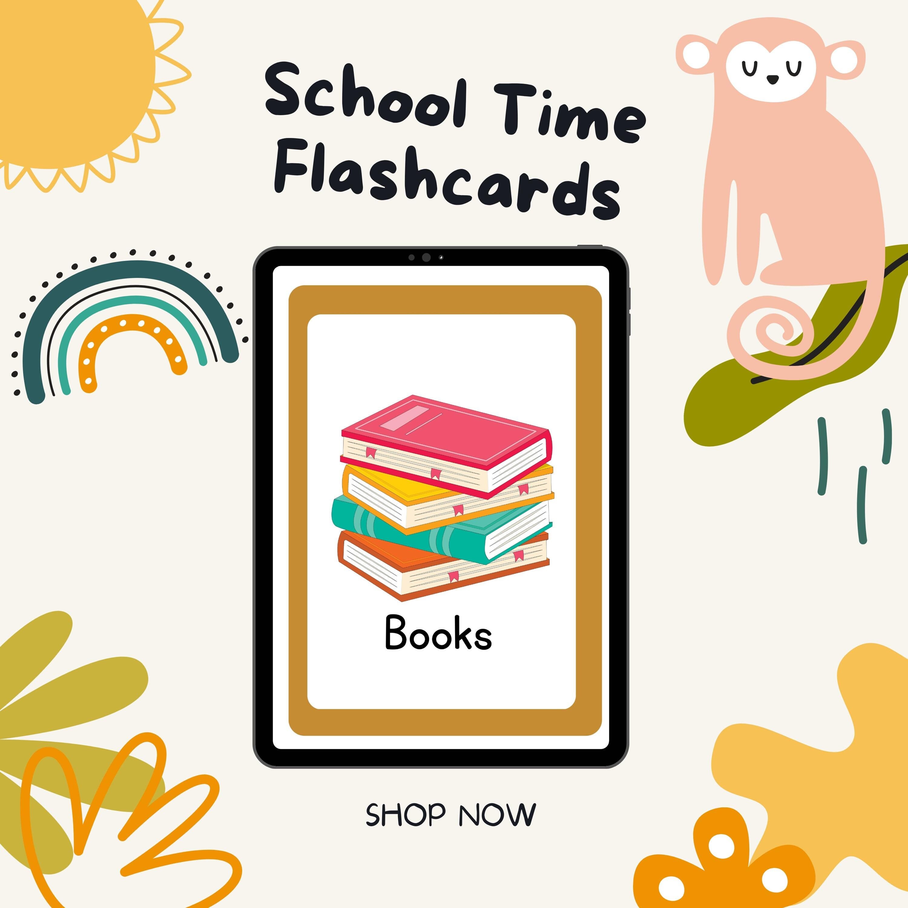 Printable School Time Flashcards for Kids, 27 Flashcards , School Time ...